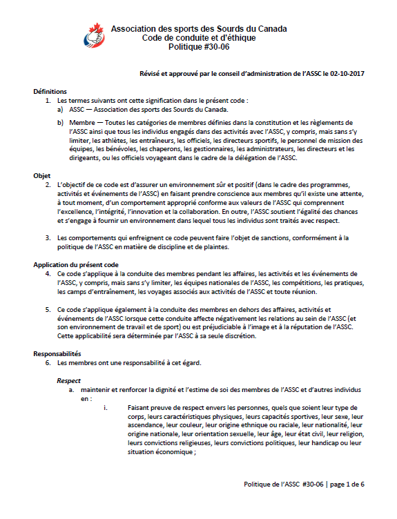 Code de conduite universel pour prévenir et contrer la maltraitance ...